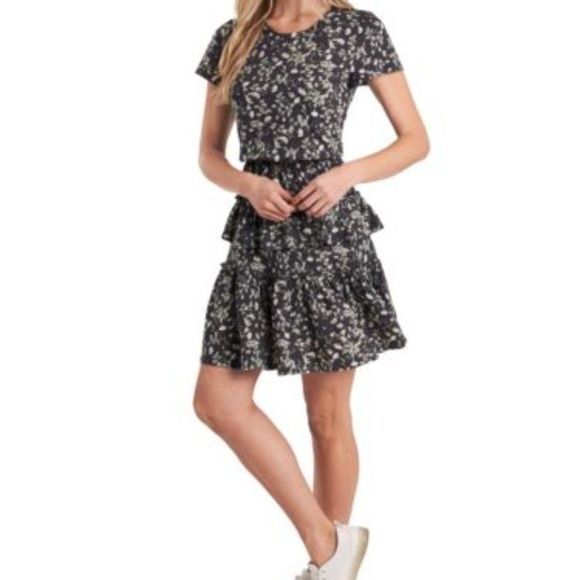 CeCe | Dresses | Ceceheathered Gray Floral Print Tiered Ruffle Dress ...